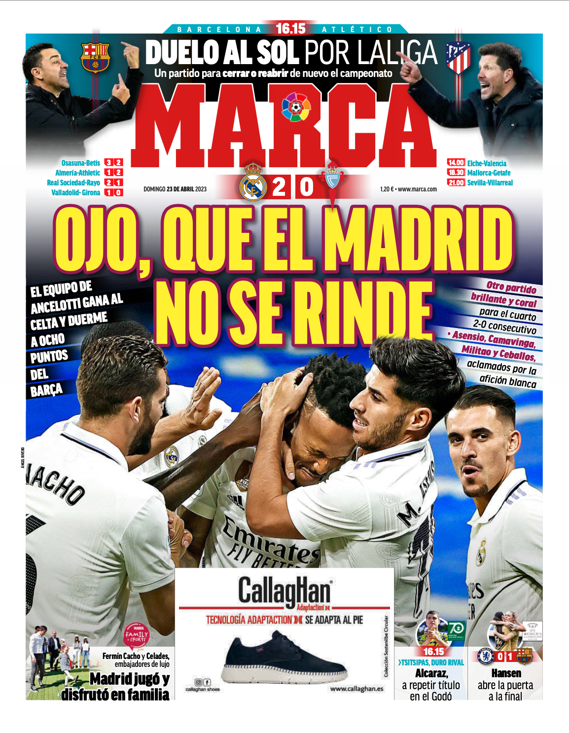 リーガ第30節セルタ戦翌日marca紙一面：ojo Que El Madrid No Se Rinde（注意しろ、マドリーが屈することはない
