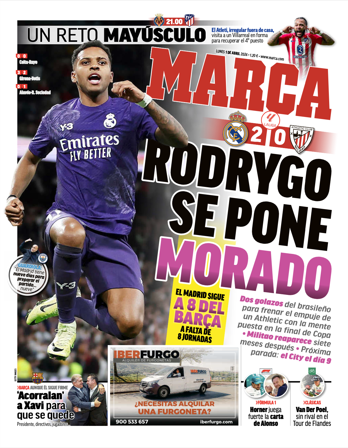 リーガ第30節アスレティック戦翌日MARCA紙一面：RODRYGO SE PONE MORADO（十分な成果を上げたロドリゴ） - マドリード ...
